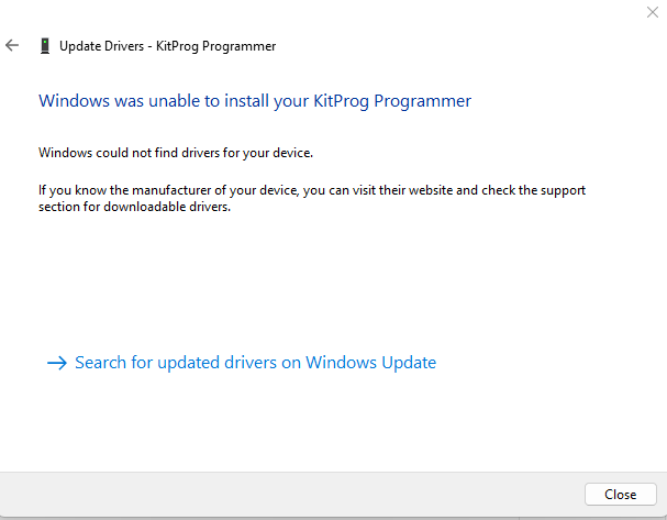 Solved: Issue Installing KitProg Programmer Drivers on Win... - Infineon Developer Community