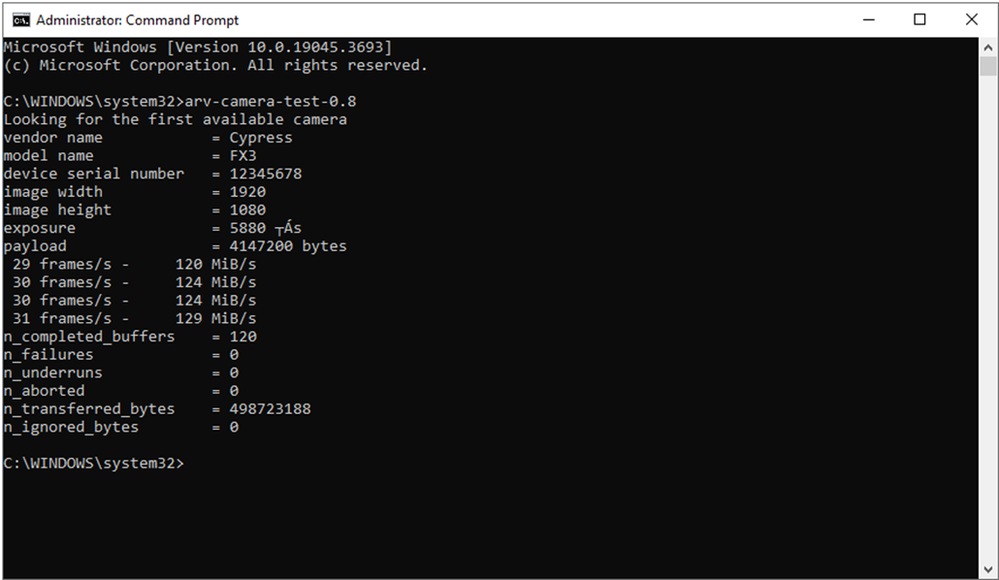 U3V Video Streaming with Aravis Player - EZ-USB™ FX3 Camera Kit