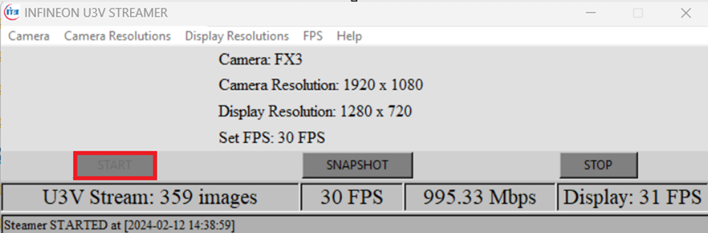 U3V Video Streaming with Aravis Player - EZ-USB™ FX3 Camera Kit