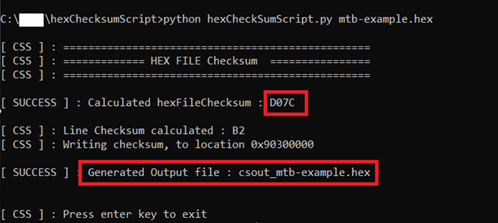 Checksum Generation for ModusToolbox™ Hex File