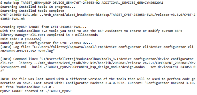 Create custom BTSDK BSP using ModusToolbox™ version 3.x