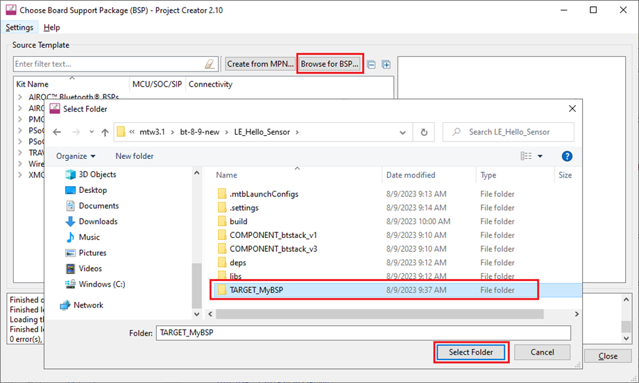 Create custom BTSDK BSP using ModusToolbox™ version 3.x
