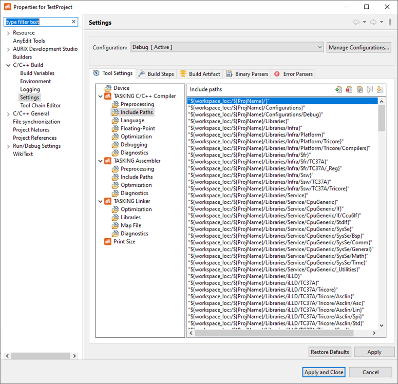 Manual configuration of AURIX™ Development Studio