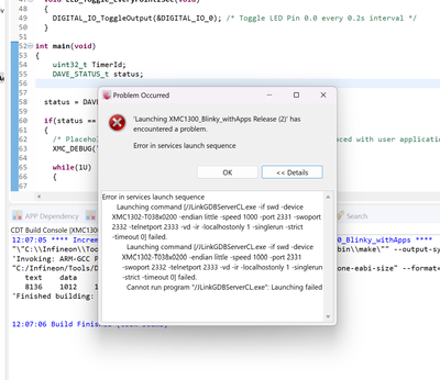 已解决: 在 DAVE IDE 中调试时出现 J-Link 错误 - Infineon Developer Community