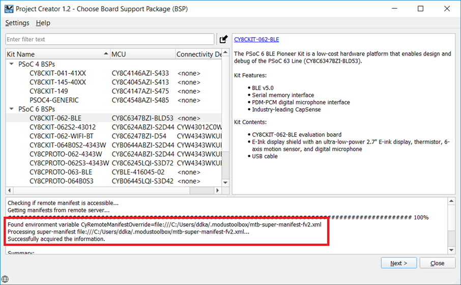 ModusToolbox™ software - Offloading the manifest files