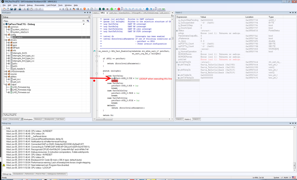 Solved Debug Log Shows Cpu Status Lockup When Calling Infineon Developer Community