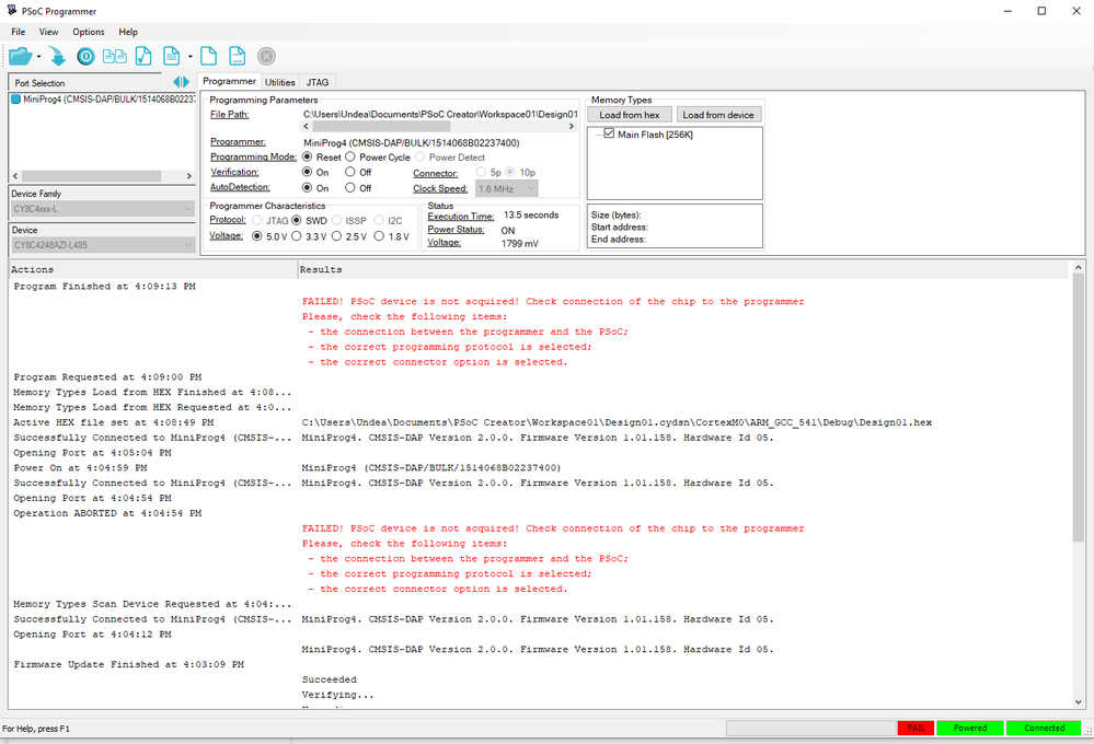 Solved: Failed to reacquire device Miniprog4 - Infineon Developer Community