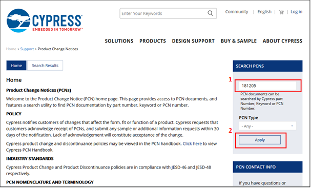 Finding PCN Documents on the Cypress Website