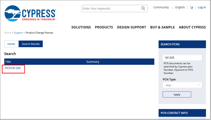 Finding PCN Documents on the Cypress Website