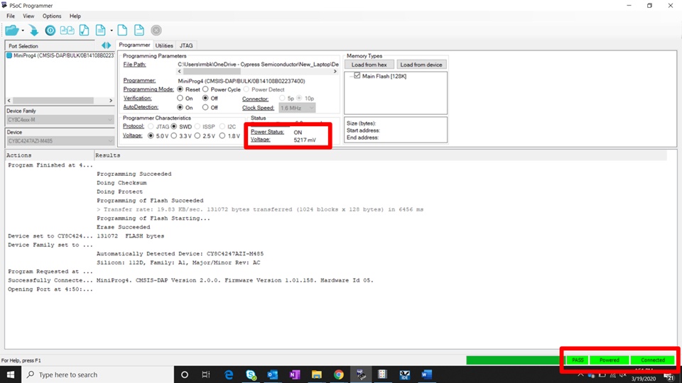 MiniProg4 Shows that the Device Is Not Powered If Target Power Is ...