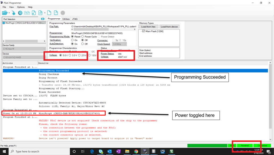 MiniProg4 Shows that the Device Is Not Powered If Target Power Is ...