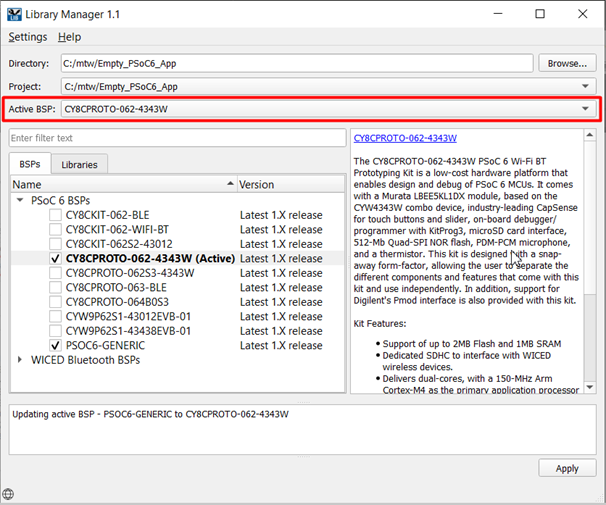 Creating custom BSPs in ModusToolbox