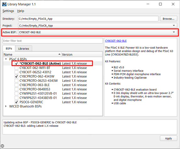 Creating custom BSPs in ModusToolbox