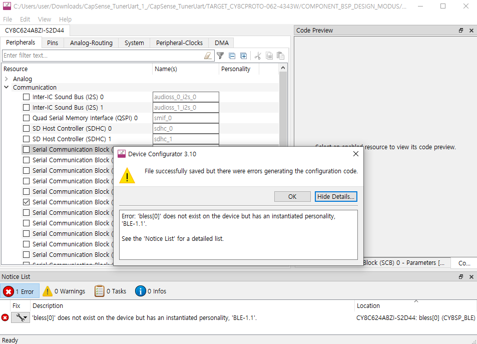 PSoC6 CapSense UART Tuner Sample Project in ModusT... - Infineon Developer Community
