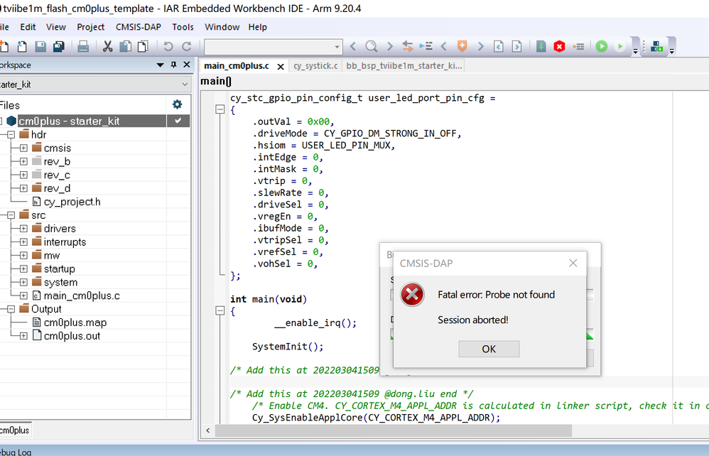 Solved: Failed to load the CPU core driver Session aborte - Infineon Developer Community