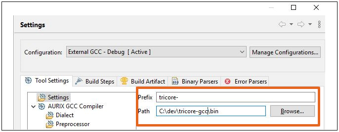 Aurix™ Mcu Configure An External Gcc Toolchain In Infineon