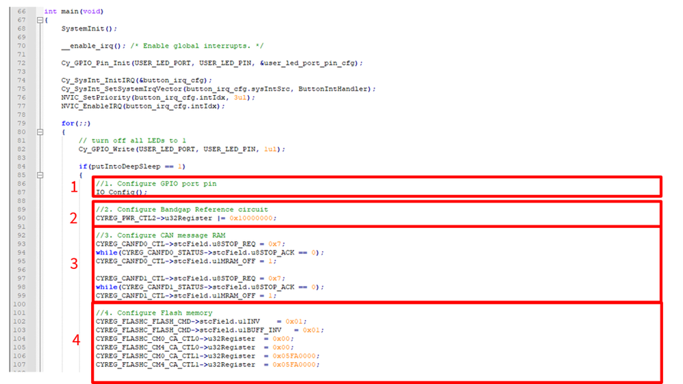 Configuring DeepSleep mode setting in TRAVEO
