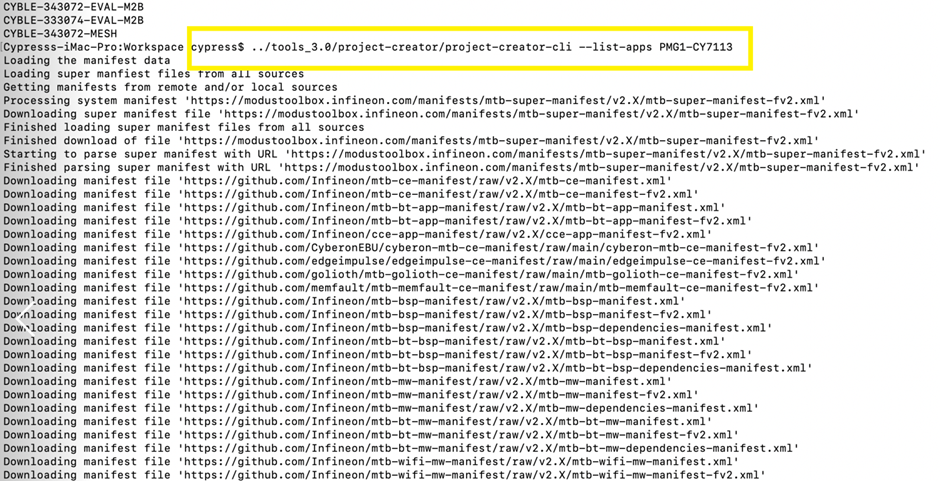 Creating PMG1 code example with ModusToolbox CLI in macOS