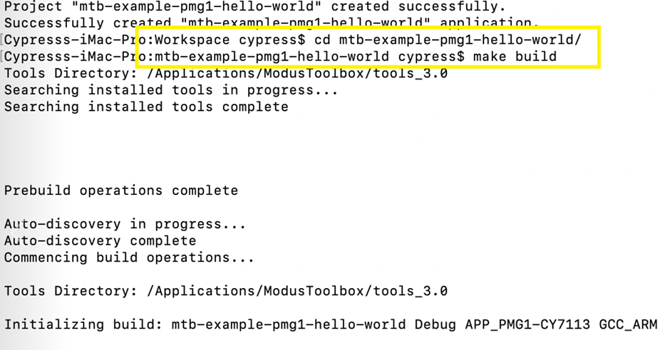 Creating PMG1 code example with ModusToolbox CLI in macOS