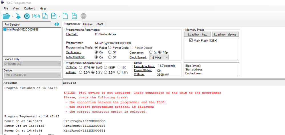 Solved: FAILED! PSoC device is not acquired! CYBLE-014008-... - Infineon Developer Community