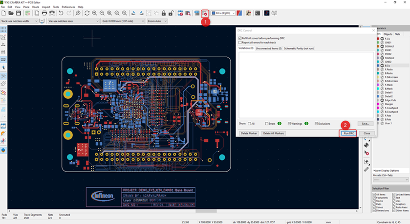 KiCad based schematic and layout for FX3 camera kit