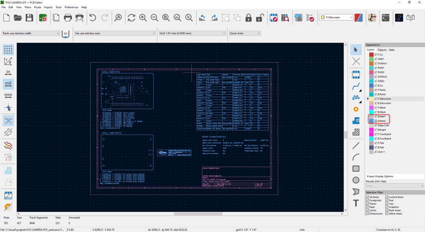 KiCad based schematic and layout for FX3 camera kit