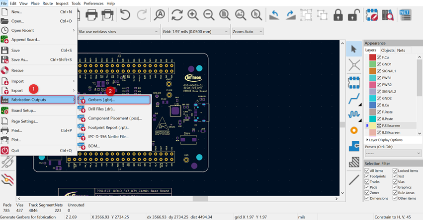 KiCad based schematic and layout for FX3 camera kit