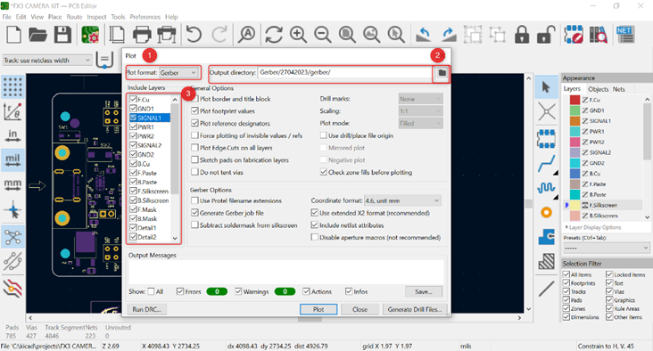 KiCad based schematic and layout for FX3 camera kit