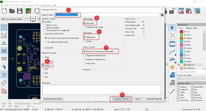 KiCad based schematic and layout for FX3 camera kit