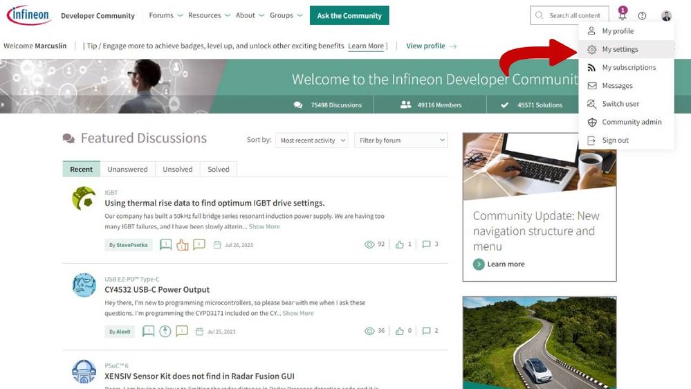 Get started: How to customize your personal settin... - Infineon Developer Community