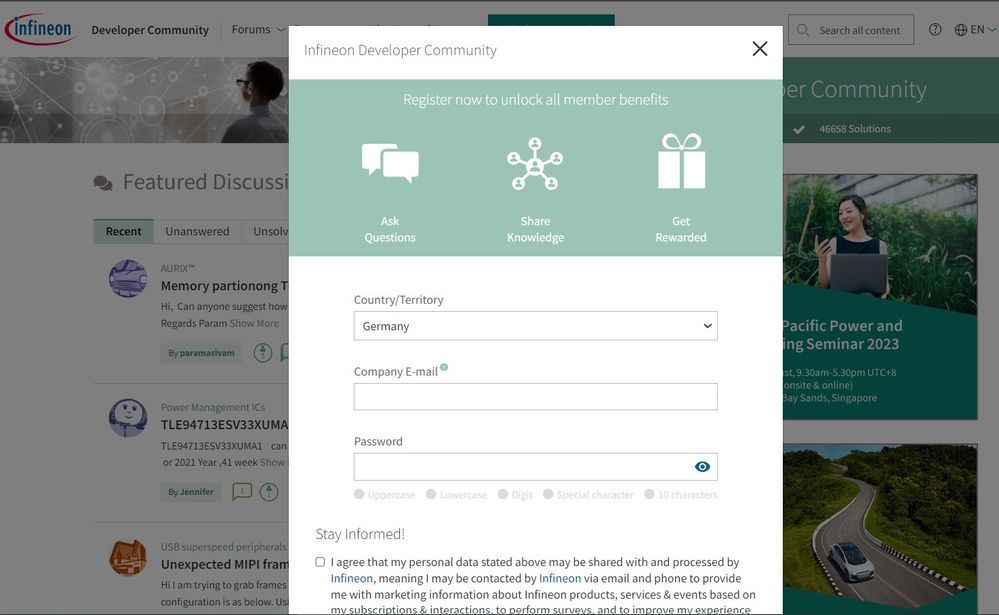 Get Started Steps To Register And Create A Commun Infineon