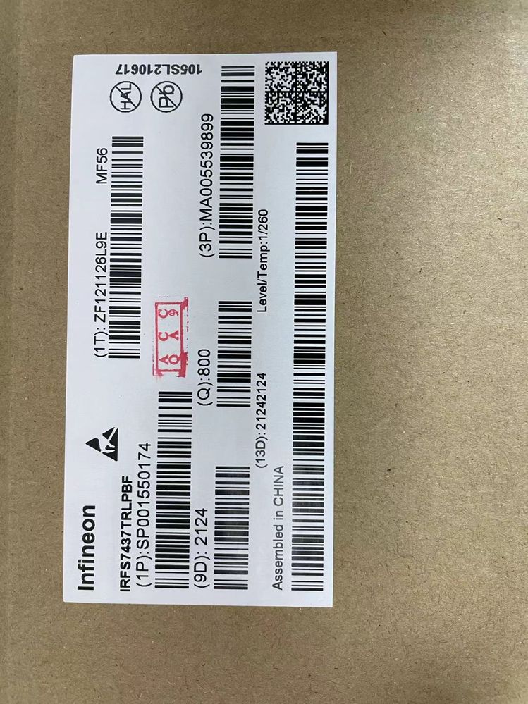 IRFS7437TRLPBFラベルをトレースして、元の工場と一致しているかどうかを確認するのを手伝っ... - Infineon ...