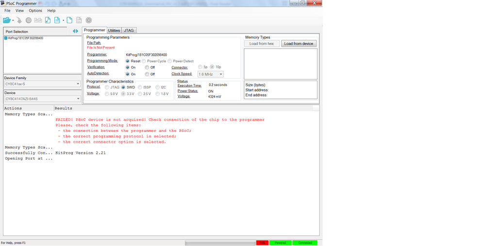 Solved: Cannot connect Kitpro to Psoc 4100S Plus CY8C4147A... - Infineon Developer Community