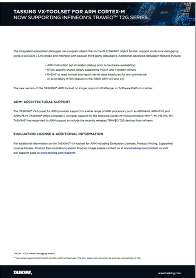 TASKING | Datasheet - VX-TOOLSET FOR ARM CORTEX-M - Infineon Developer ...