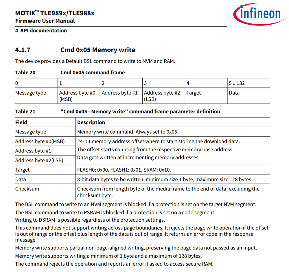 Bsl 寫入 Nvm 的命令 Infineon Developer Community