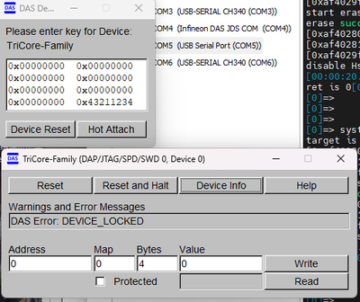 DAS Error: DEVICE_LOCKED - Infineon Developer Community